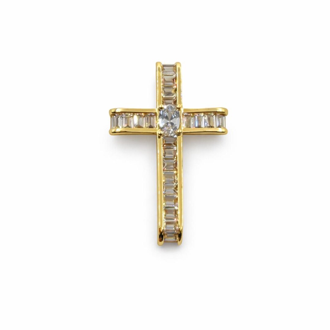 Large Gold Cross Pendant 18K Gold Plated Brass With Zirconia Big ...