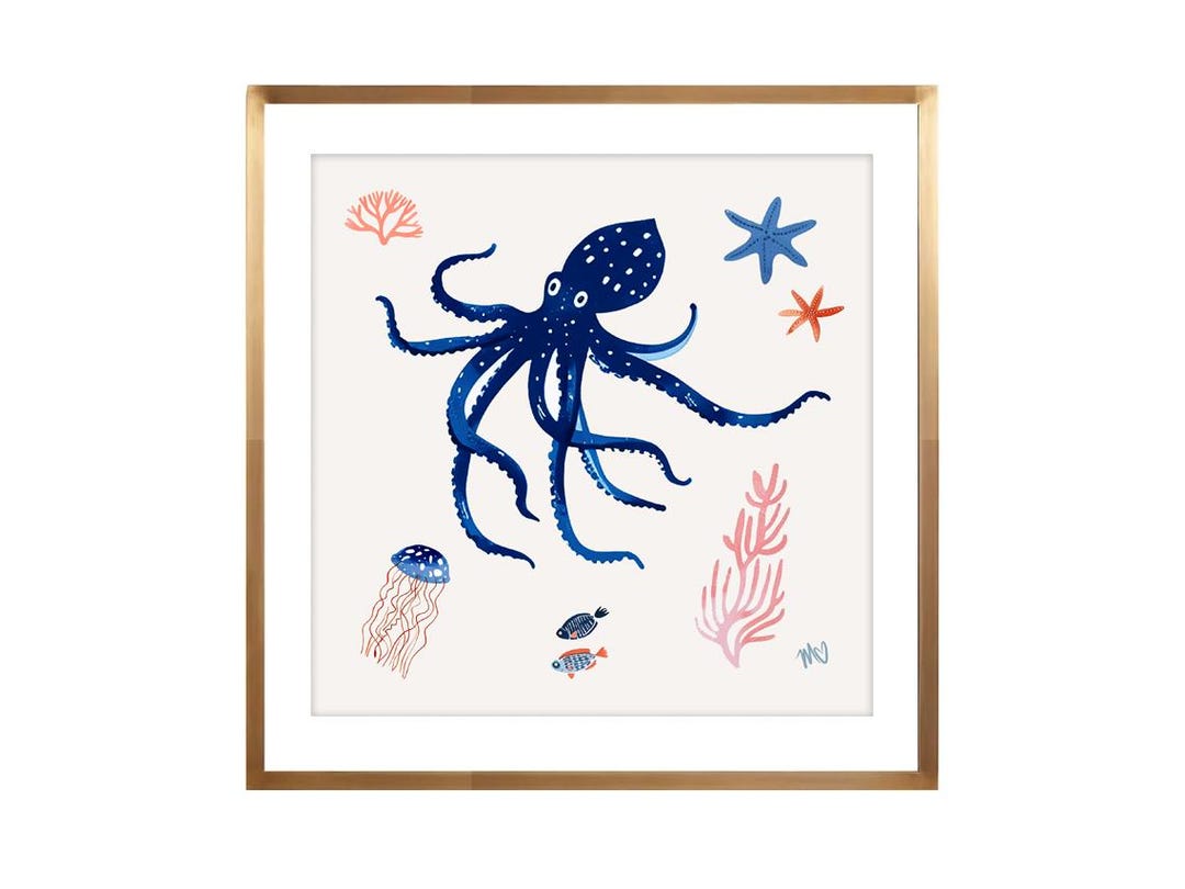 Summer by the Sea: Sea Life Print, Starfish Coral, Fish, Octopus, Jelly ...