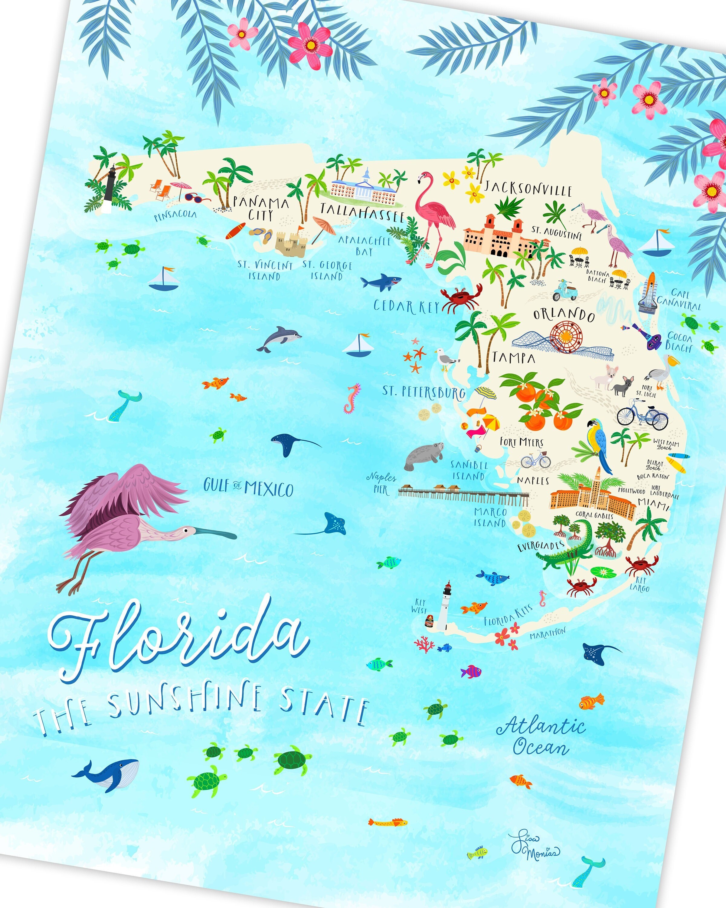 Florida Sehenswürdigkeiten Karte Poster - Etsy.de