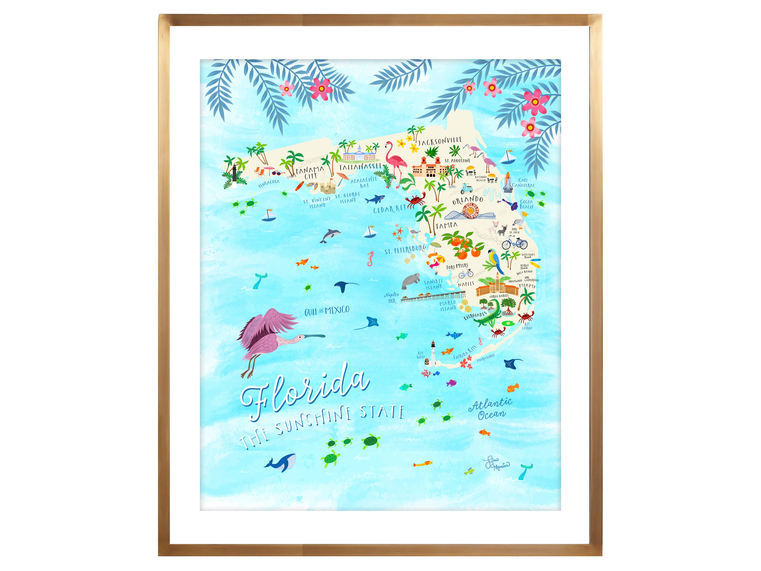 Florida Sightseeing Map Poster - Etsy