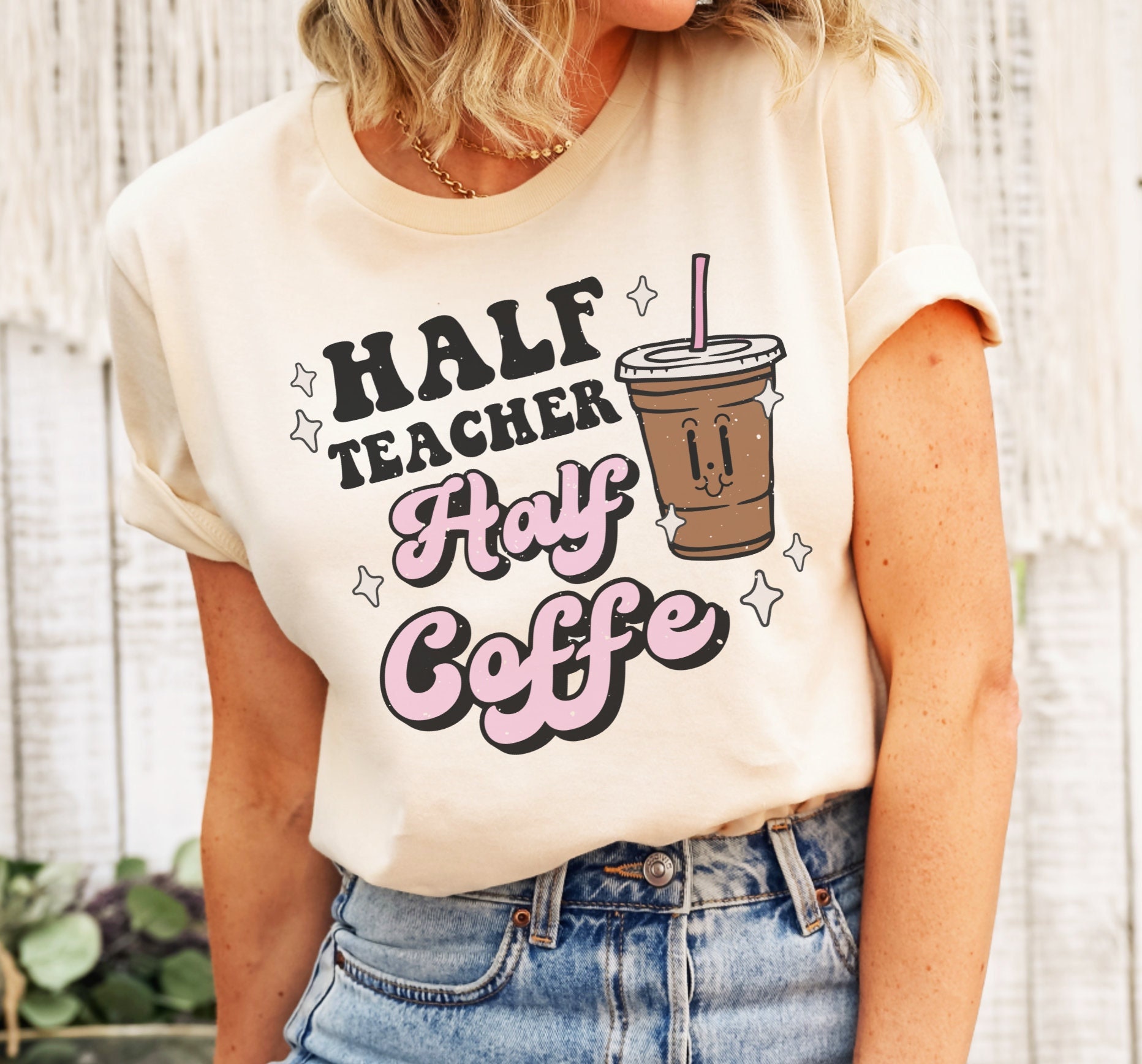 Half Teacher Half Coffe Shirt Retro Coffee Teacher Tee Cute - Etsy