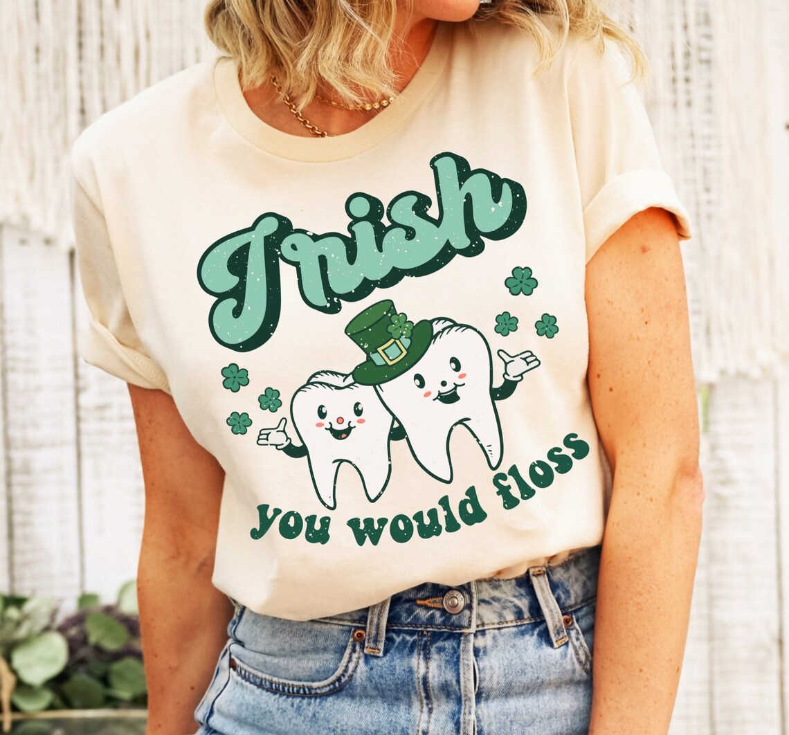 Irish You Would Floss Retro Shirt, St Patricks Day Pediatric Dentist ...