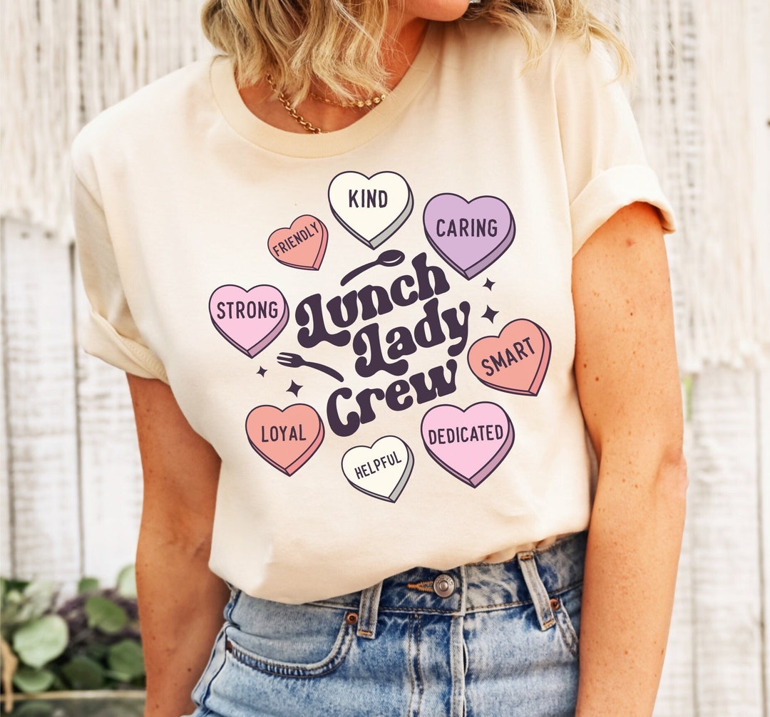 Groovy Lunch Lady Valentines Day Tee, Retro Candy Heart Crew Tshirt ...