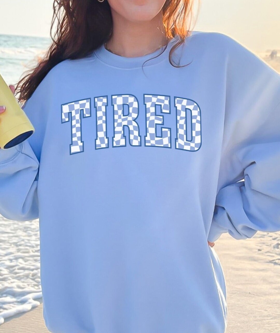 Tired Checkerboard Sweatshirt, Funny Nap Sweatshirt, Lazy Day Outfit ...