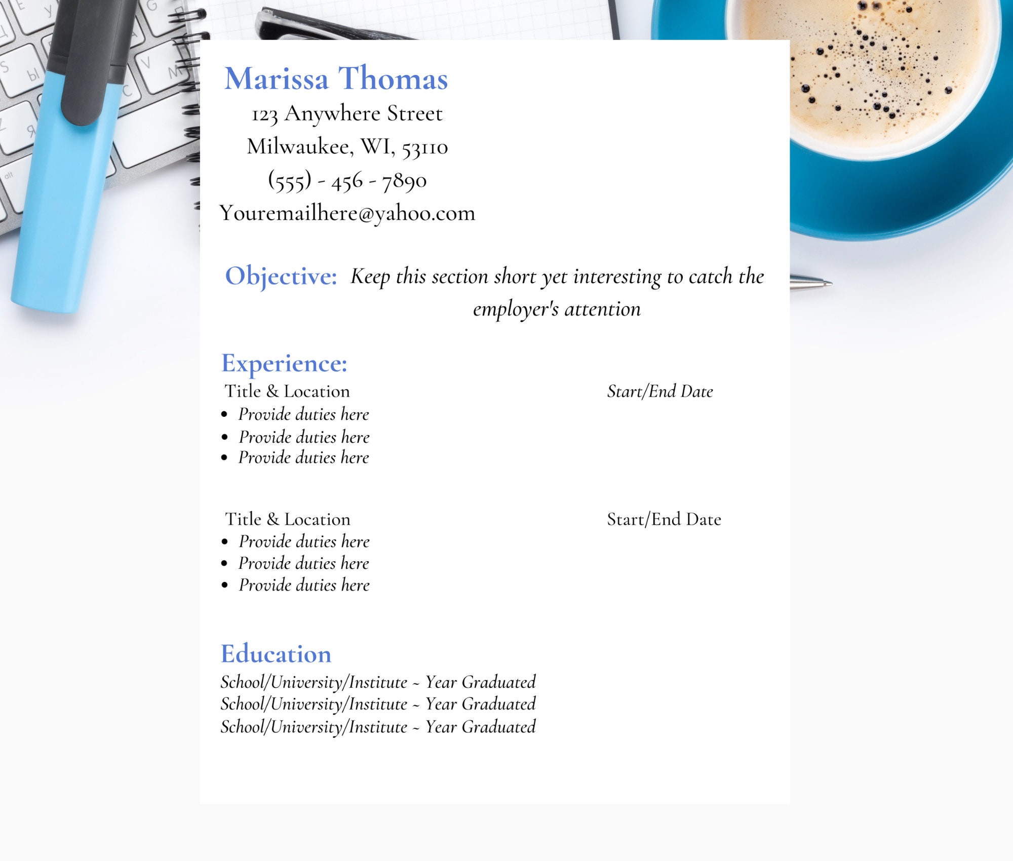 Blue Letter Resume, Resume Template, Job Template, Basic Resume ...