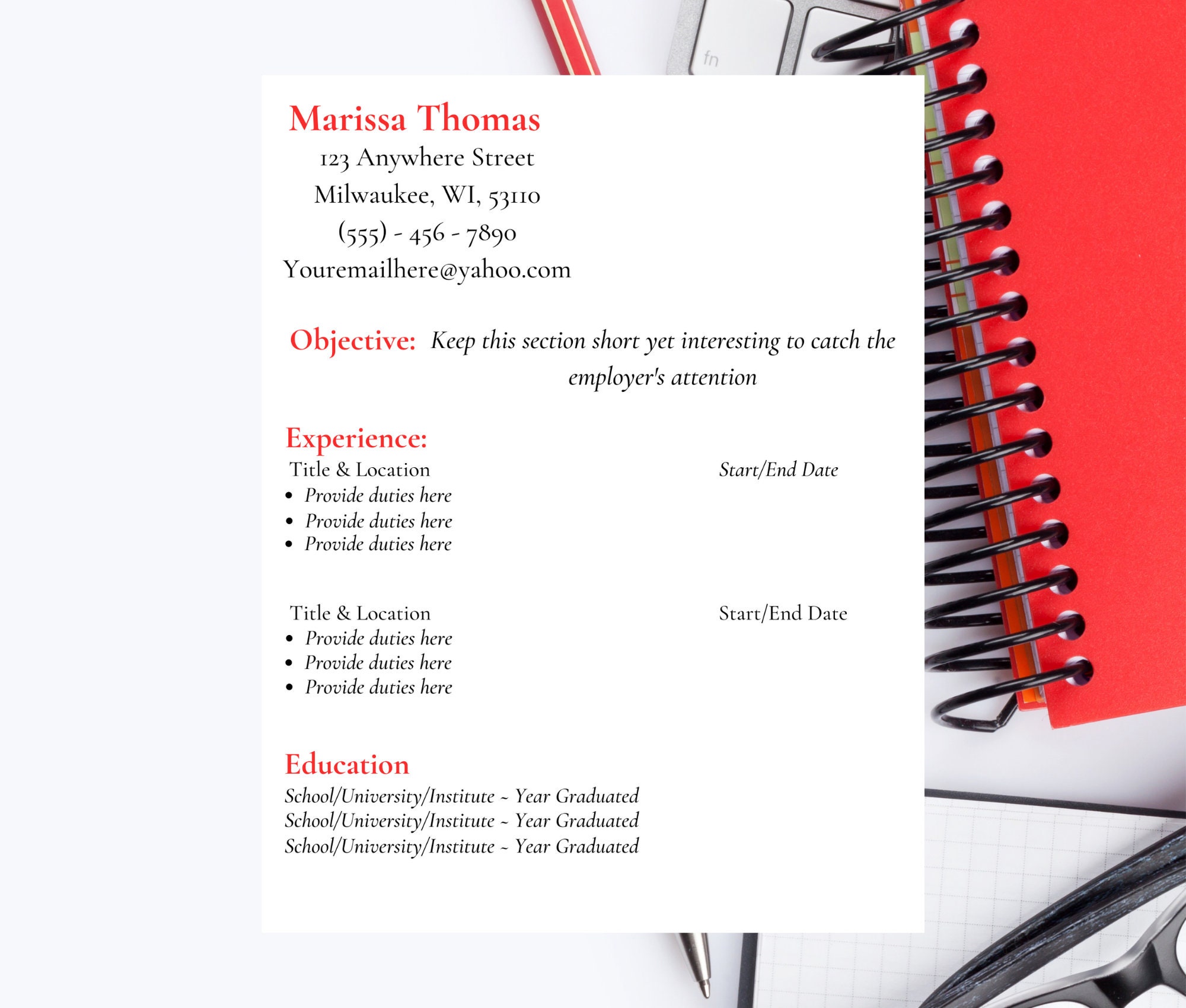 Red Letter Resume, Basic Resume Template, Professional Resume Template ...