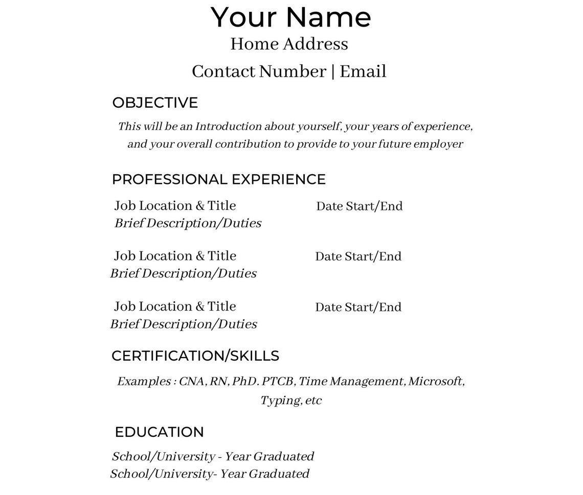 Traditional Resume Template, First Time Resume, Basic Resume, Easy ...