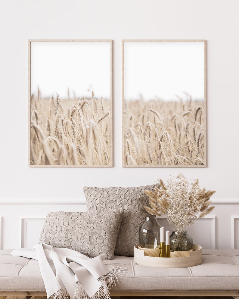Set of 2 Boho Wheat Print | Landscape Wall Art | Neutral Print | Wheat ...