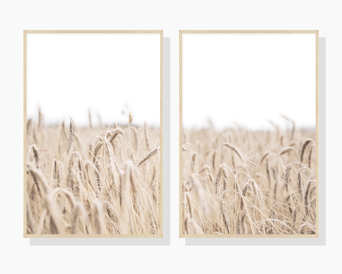 Set of 2 Boho Wheat Print Landscape Wall Art Neutral Print - Etsy