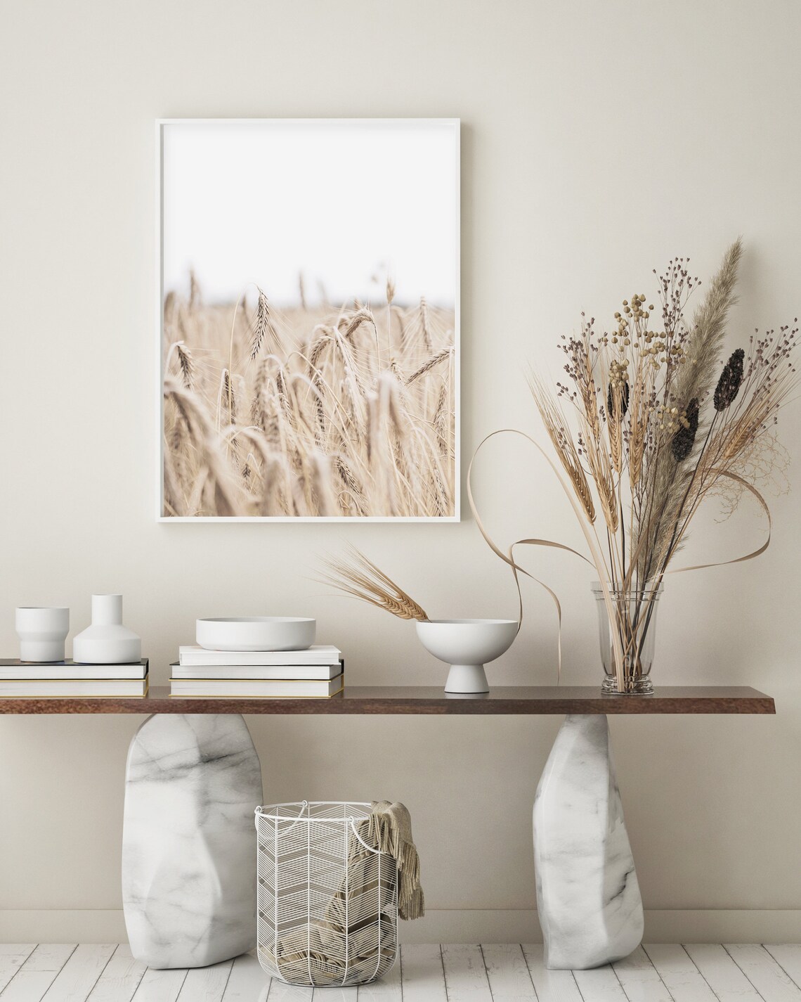 Set of 2 Boho Wheat Print | Landscape Wall Art | Neutral Print | Wheat ...