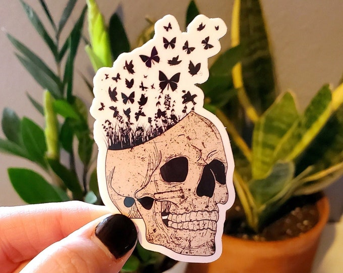 Butterfly Skull Sticker, Skull Sticker, Skull, Skeleton Sticker ...