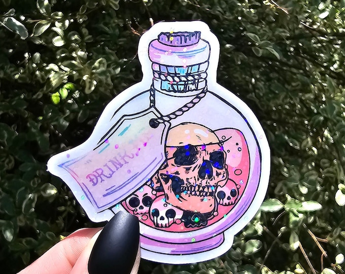 Glitter Skull Potion Bottle Sticker, Potion Bottle Sticker, Skull ...