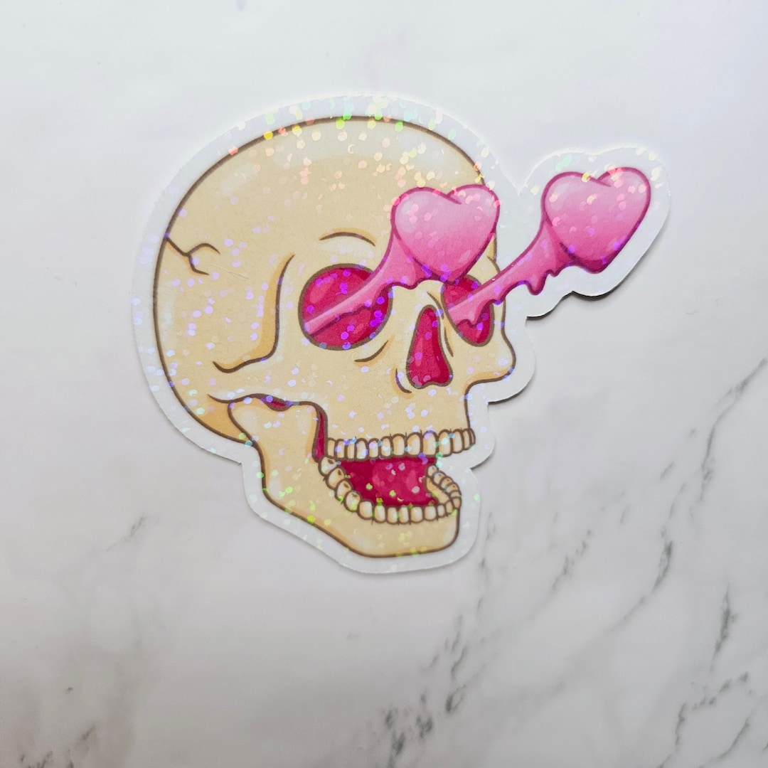 Glitter Skull Heart Eyes Sticker, Skull Sticker, Heart Sticker ...