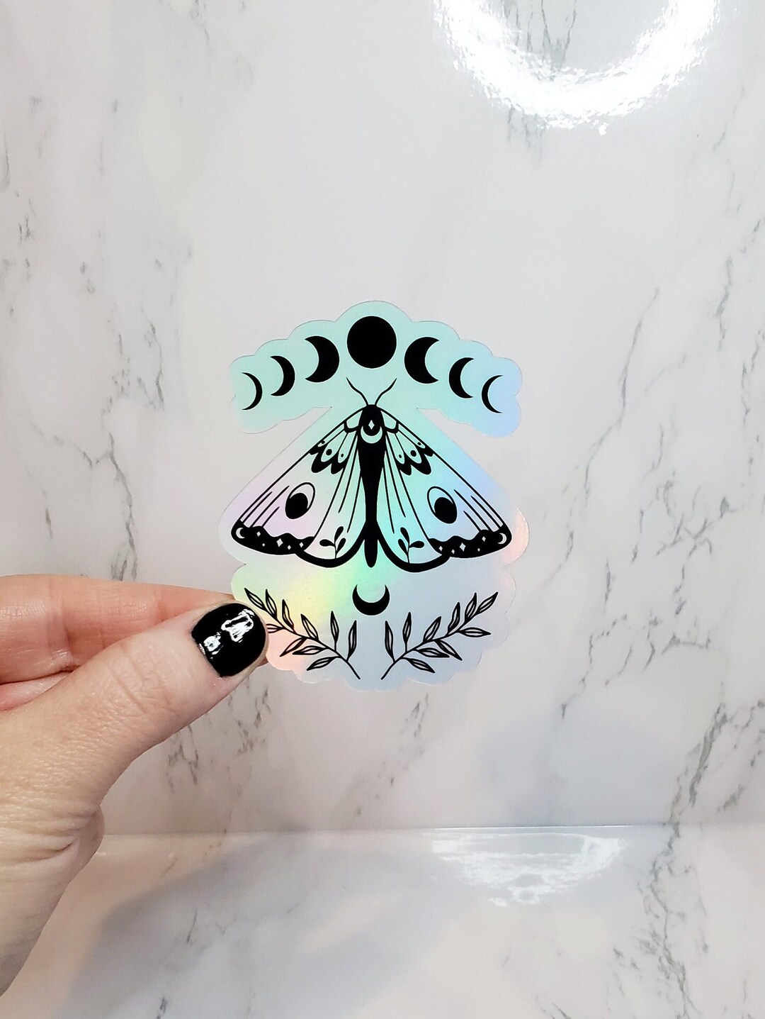 Holographic Moth Moon Phase Sticker, Moon Sticker, Moth Sticker, Moon ...