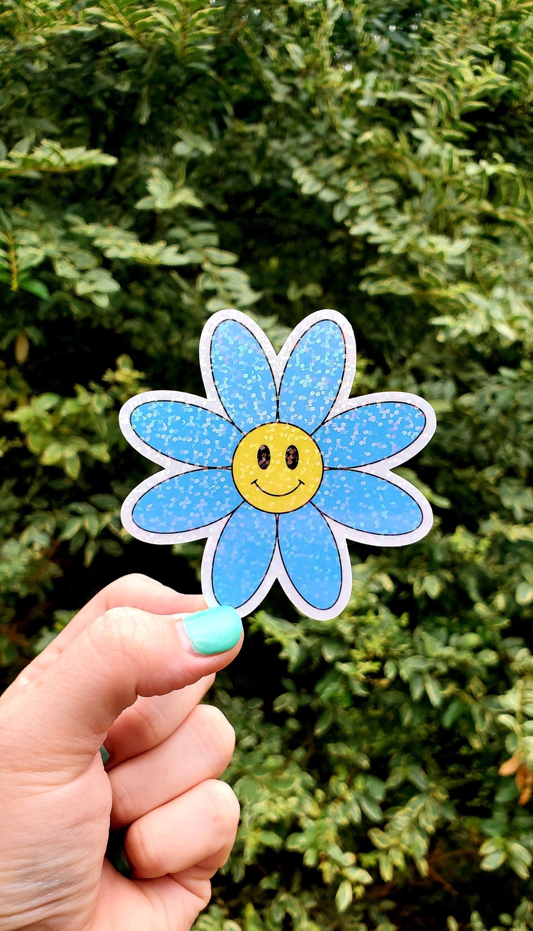 Glitter Flower Sticker, Daisy Sticker, Smiley Face, Holographic Glitter ...
