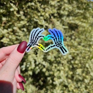 Holographic Heart Hand Skeleton Sticker, Skeleton Sticker, Heart ...