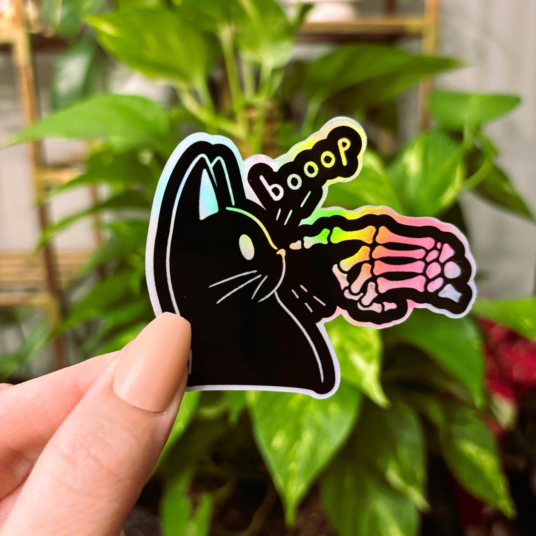 Holographic Cat Boop Sticker, Skeleton Sticker, Cat Sticker, Black Cat ...