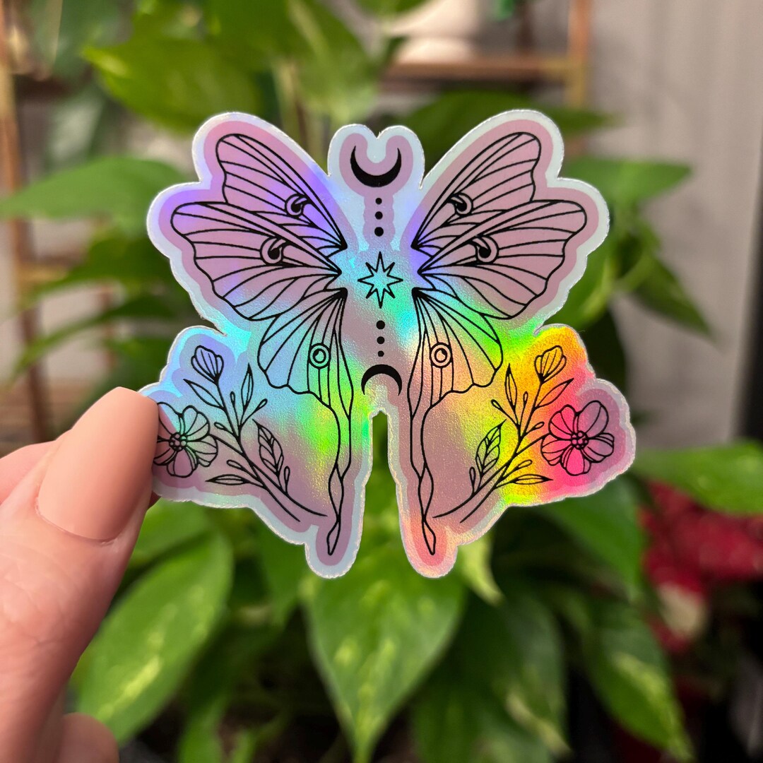Holographic Luna Moth Sticker, Moon Sticker, Moth Sticker, Butterfly ...