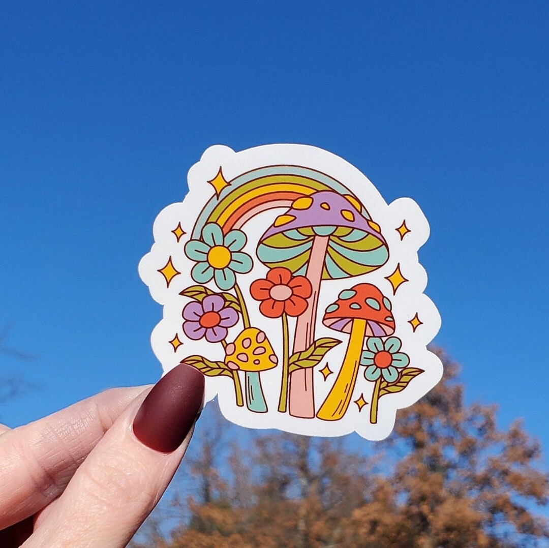 Retro Mushrooms Sticker, Mushroom Sticker, Mushroom, Hippie Sticker ...
