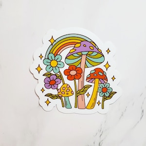Retro Mushrooms Sticker, Mushroom Sticker, Mushroom, Hippie Sticker ...