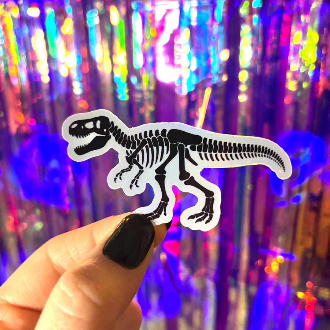 Holographic T-rex Dinosaur Skeleton Sticker, Holo Fossil Sticker ...