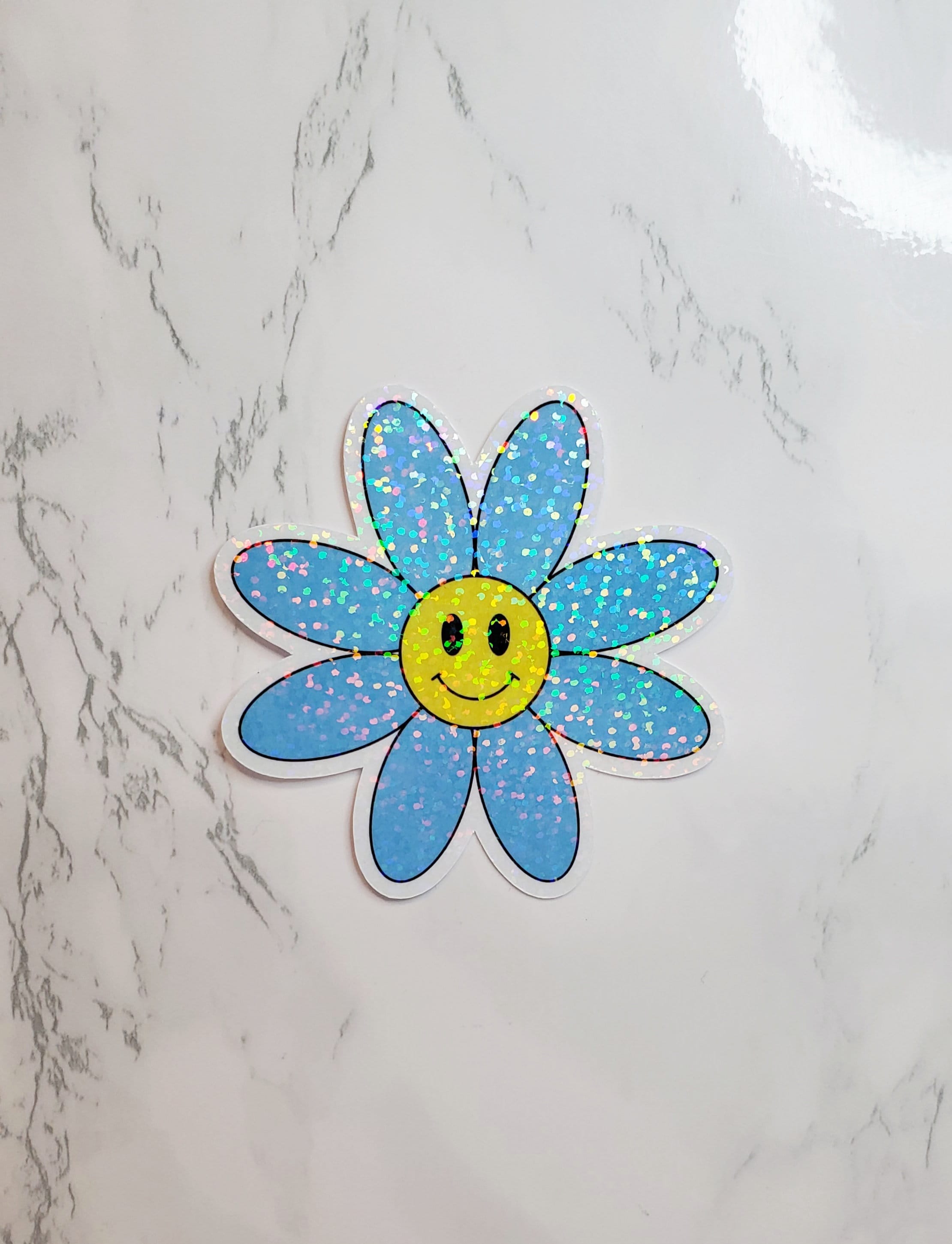 Glitter Flower Sticker, Daisy Sticker, Smiley Face, Holographic Glitter ...