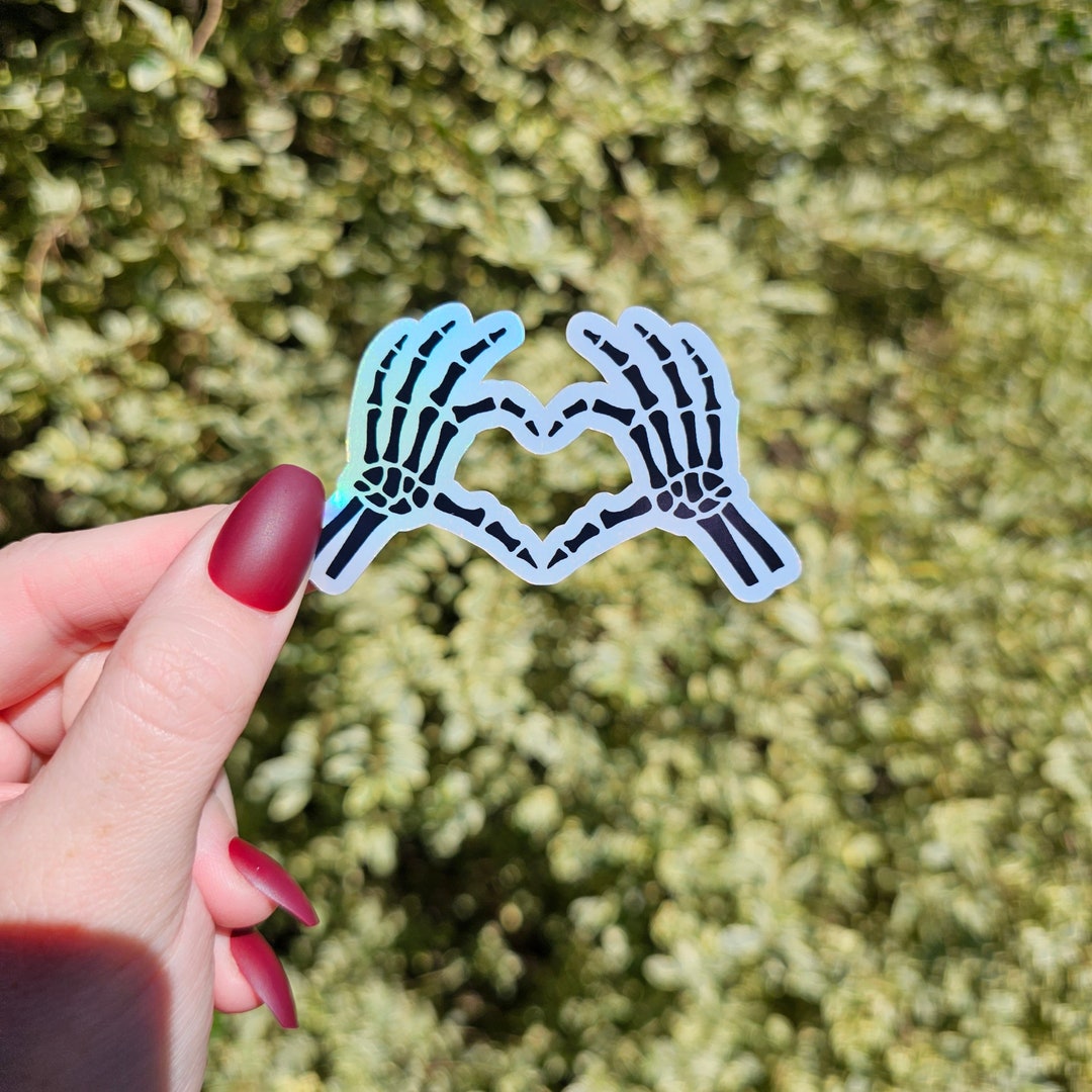 Holographic Heart Hand Skeleton Sticker, Skeleton Sticker, Heart ...