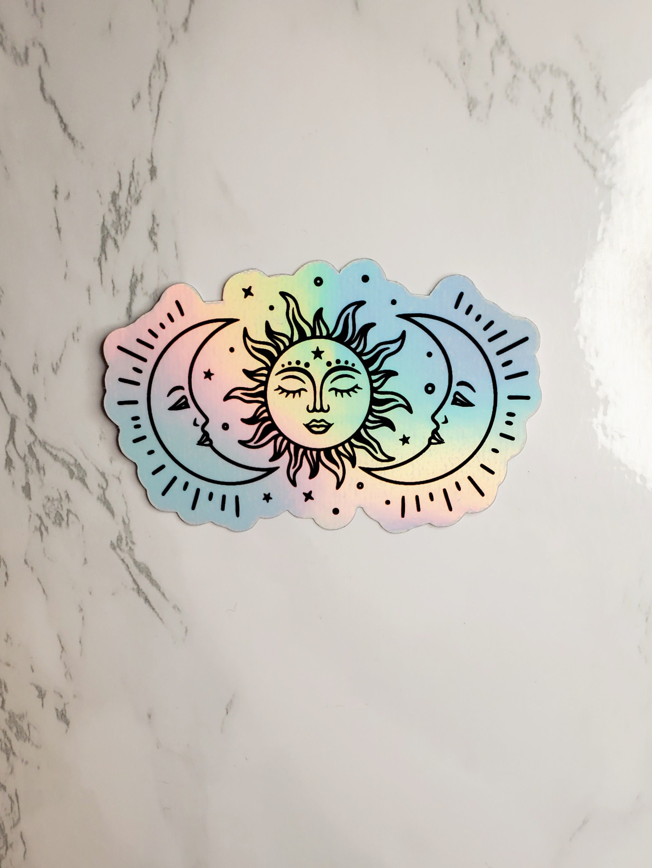 Holographic Sun and Moon Sticker, Sun Sticker, Moon Sticker, Sun, Moon ...