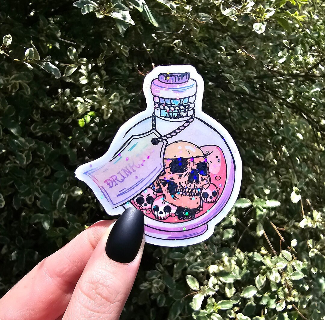 Glitter Skull Potion Bottle Sticker, Potion Bottle Sticker, Skull ...
