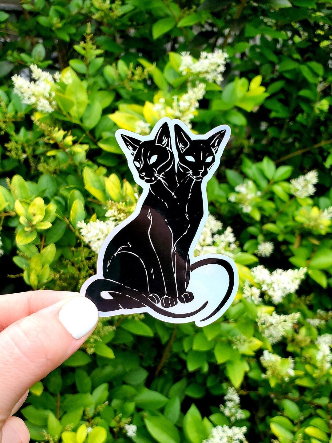 Holographic Twin Cat Sticker, Cat Sticker, Goth Sticker, Witch Sticker ...