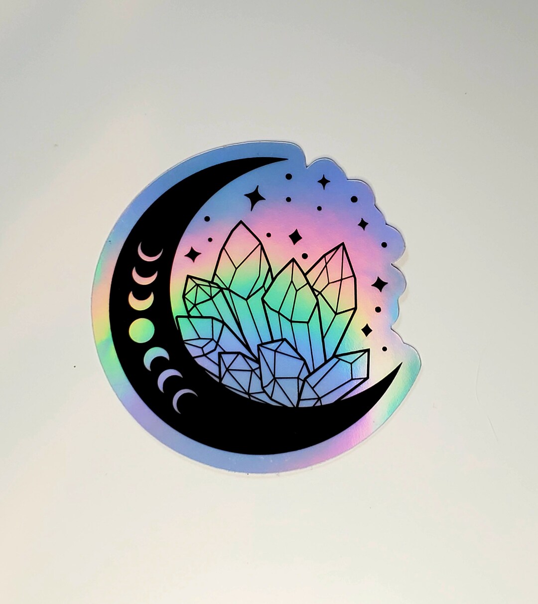 Holographic Crystal Moon Sticker, Holo Moon Sticker, Holo Crescent Moon ...