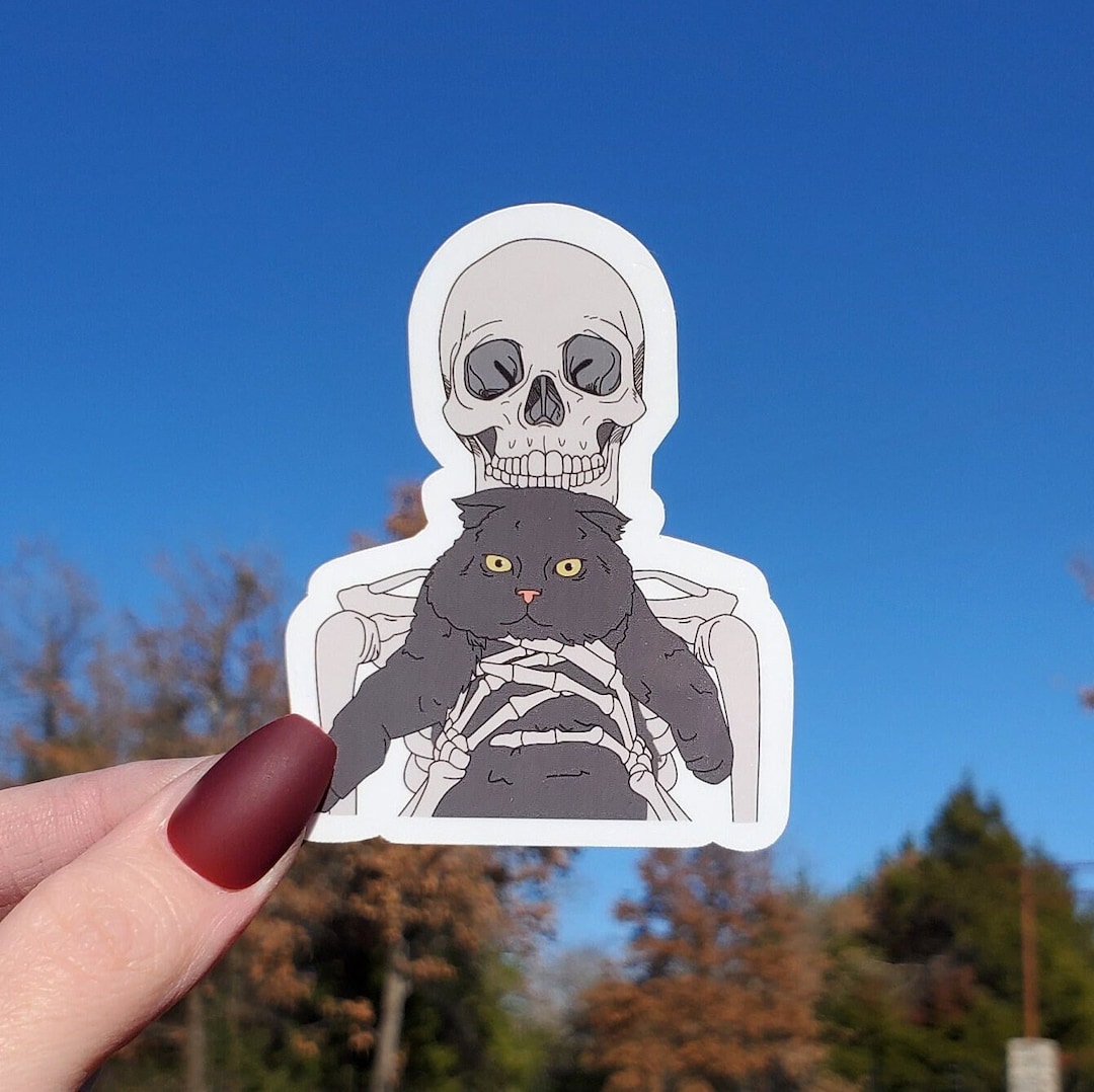 Skeleton With Cat Sticker, Skeleton Sticker, Cat Sticker, Skull Sticker ...