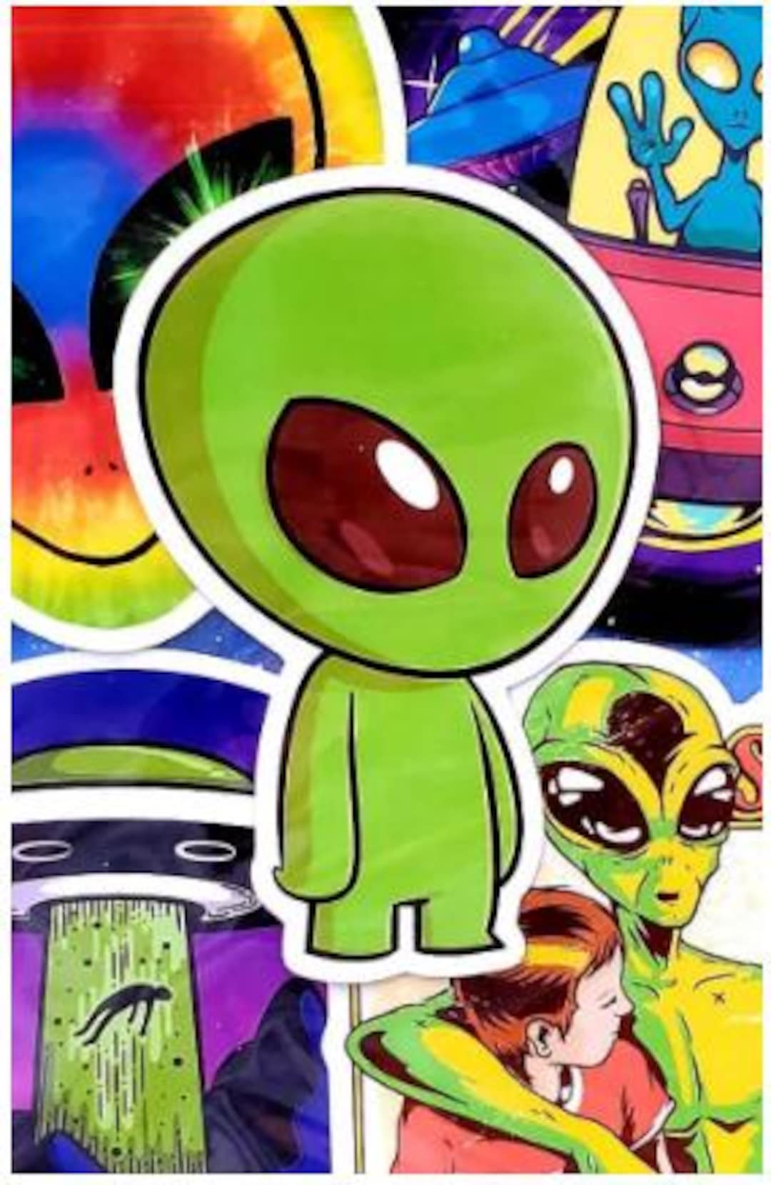 Alien Sticker, Green Alien Sticker, Retro Sticker, Vinyl Sticker, Tie ...