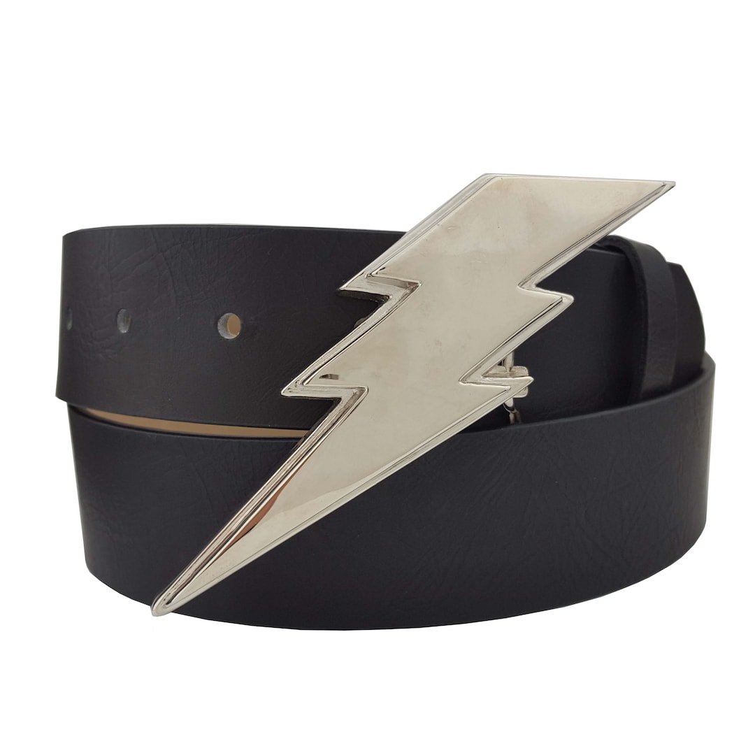 Silver Lightning Bolt Buckle With Black Belt - Etsy