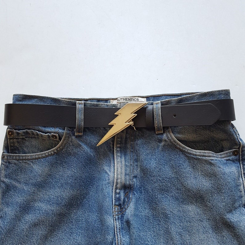 Silver Lightning Bolt Buckle With Black Belt - Etsy