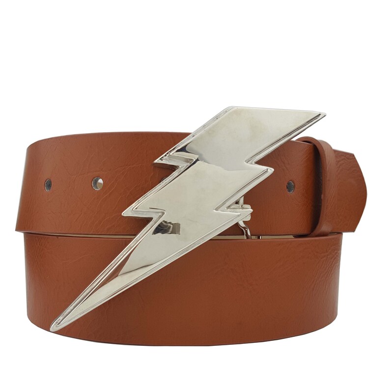 Silver Lightning Bolt Buckle With Black Belt - Etsy