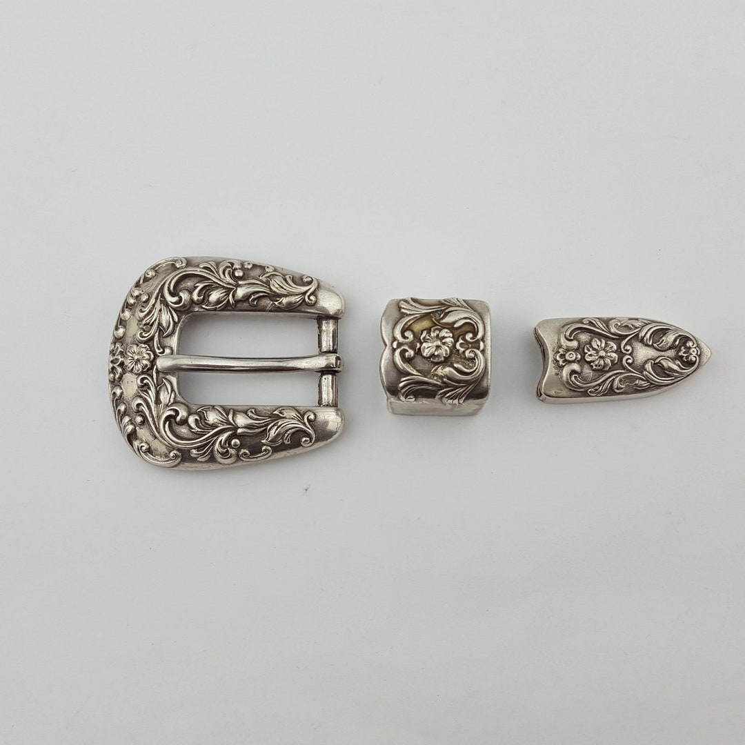 Western Floral Silver Buckle Set for Skinny Belt - Etsy
