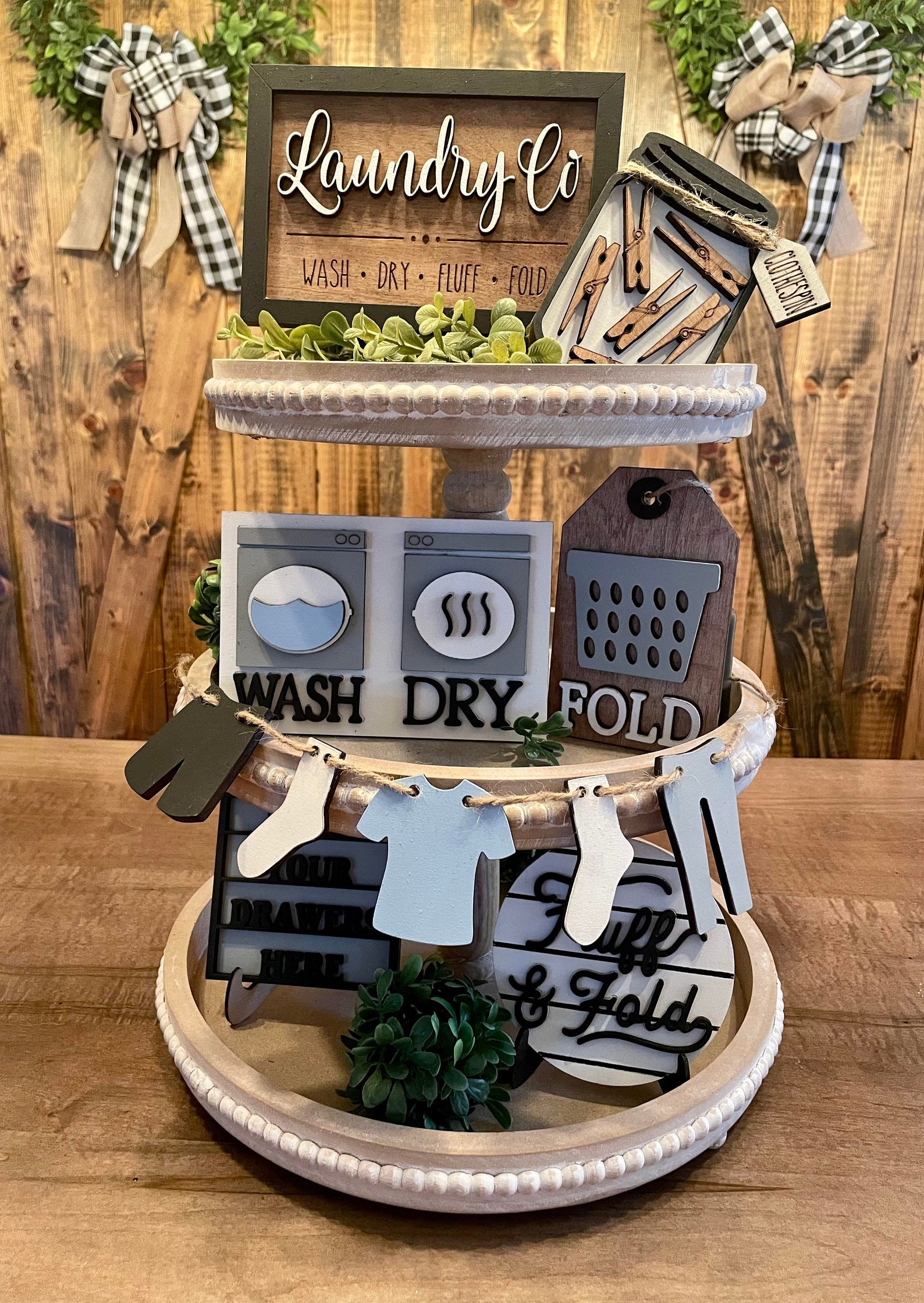 Laundry Tiered Tray / Laundry Decor / Tiered Tray Decor - Etsy