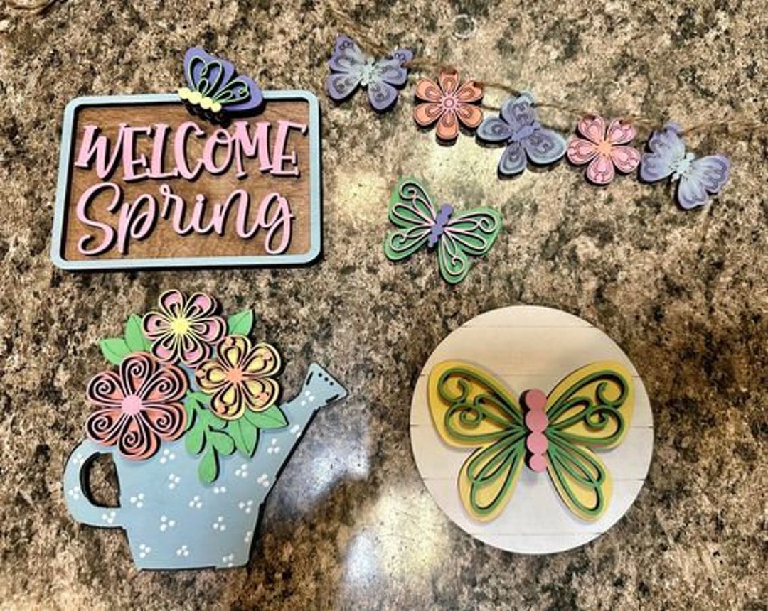 Spring With Butterflies and Flowers Tiered Tray / Spring Decor / Tiered ...