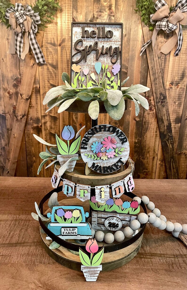Spring Tiered Tray / Spring Decor / Tiered Tray Decor - Etsy