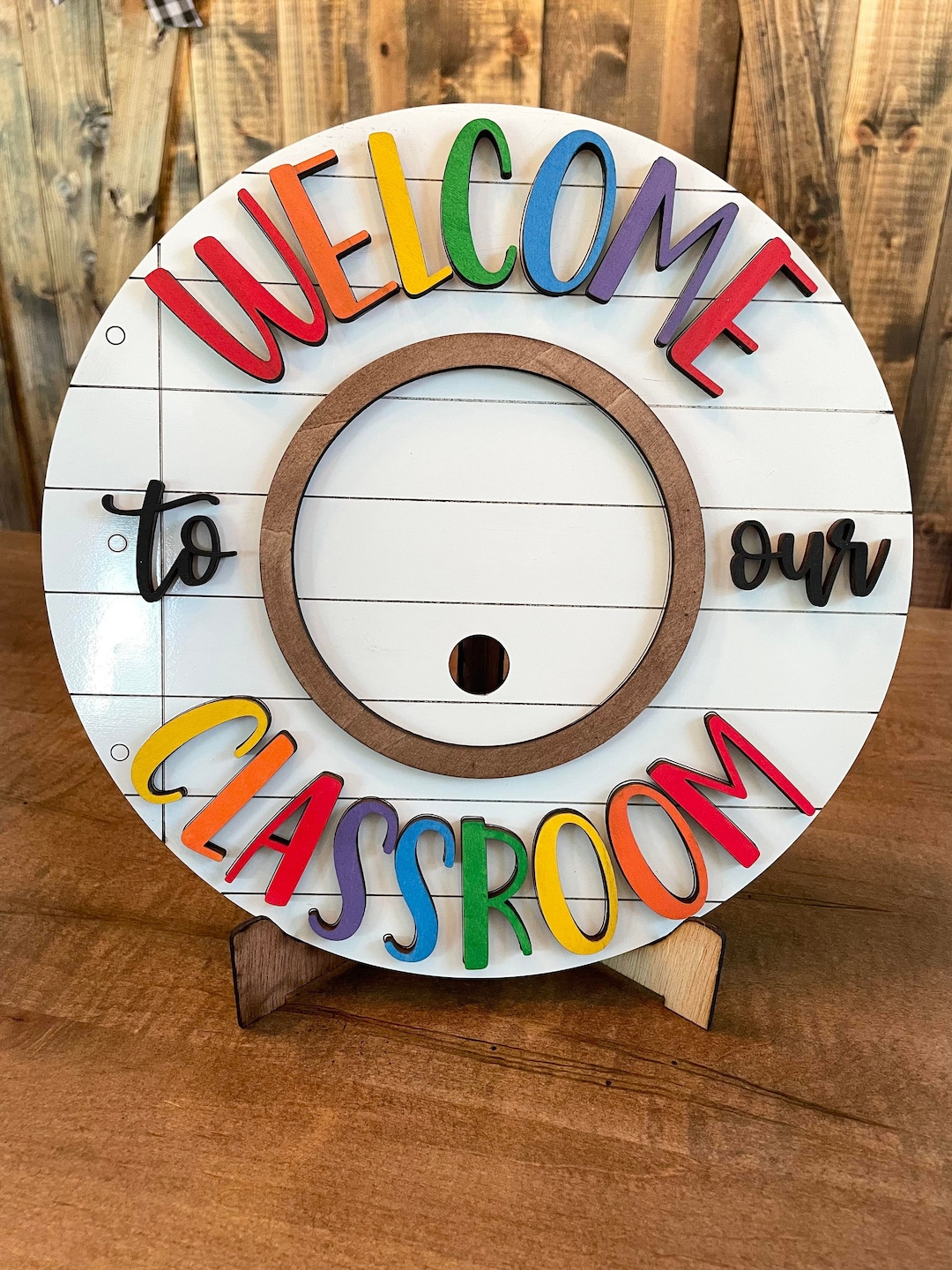 Welcome to Our Classroom Paper Background Interchangeable Shiplap Round ...