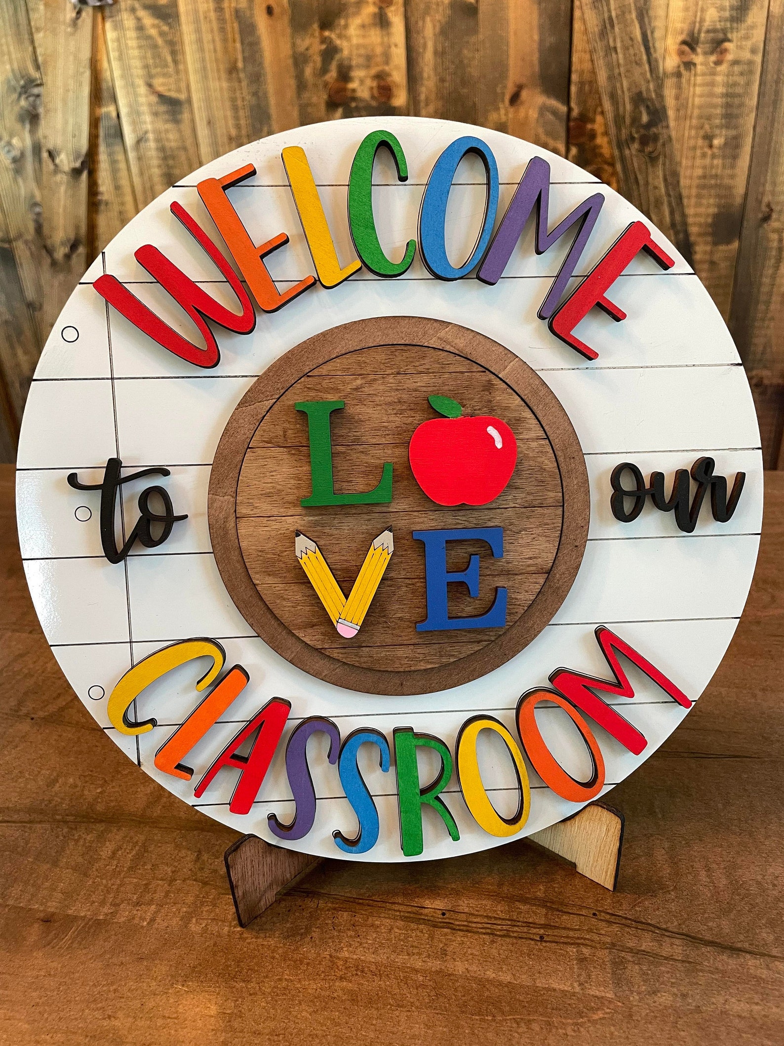 Welcome to Our Classroom Paper Background Interchangeable Shiplap Round ...