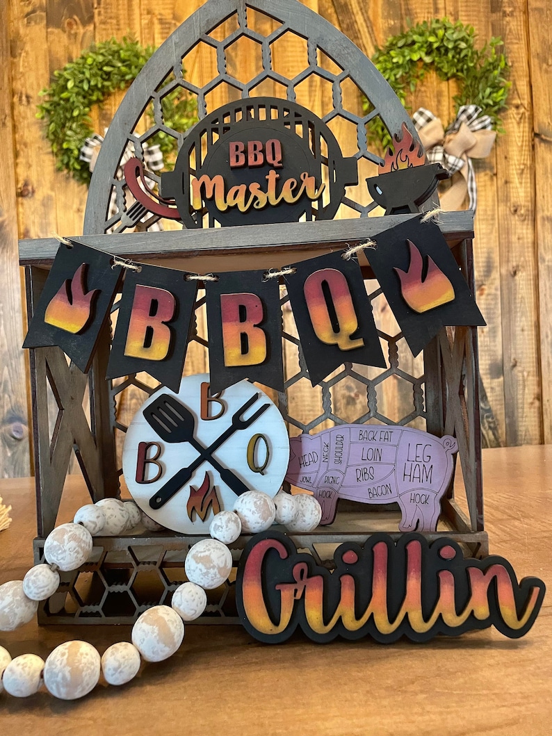 BBQ Tier Tray/ Outdoors Decor / Tiered Tray Decor / Barbecue - Etsy