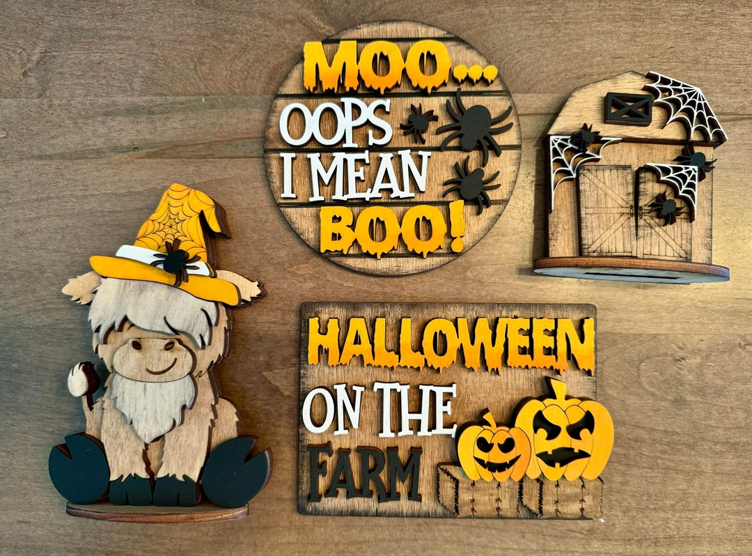 Halloween Cow Tiered Tray / Fall Decor / Tiered Tray Decor / Cow / Fall ...