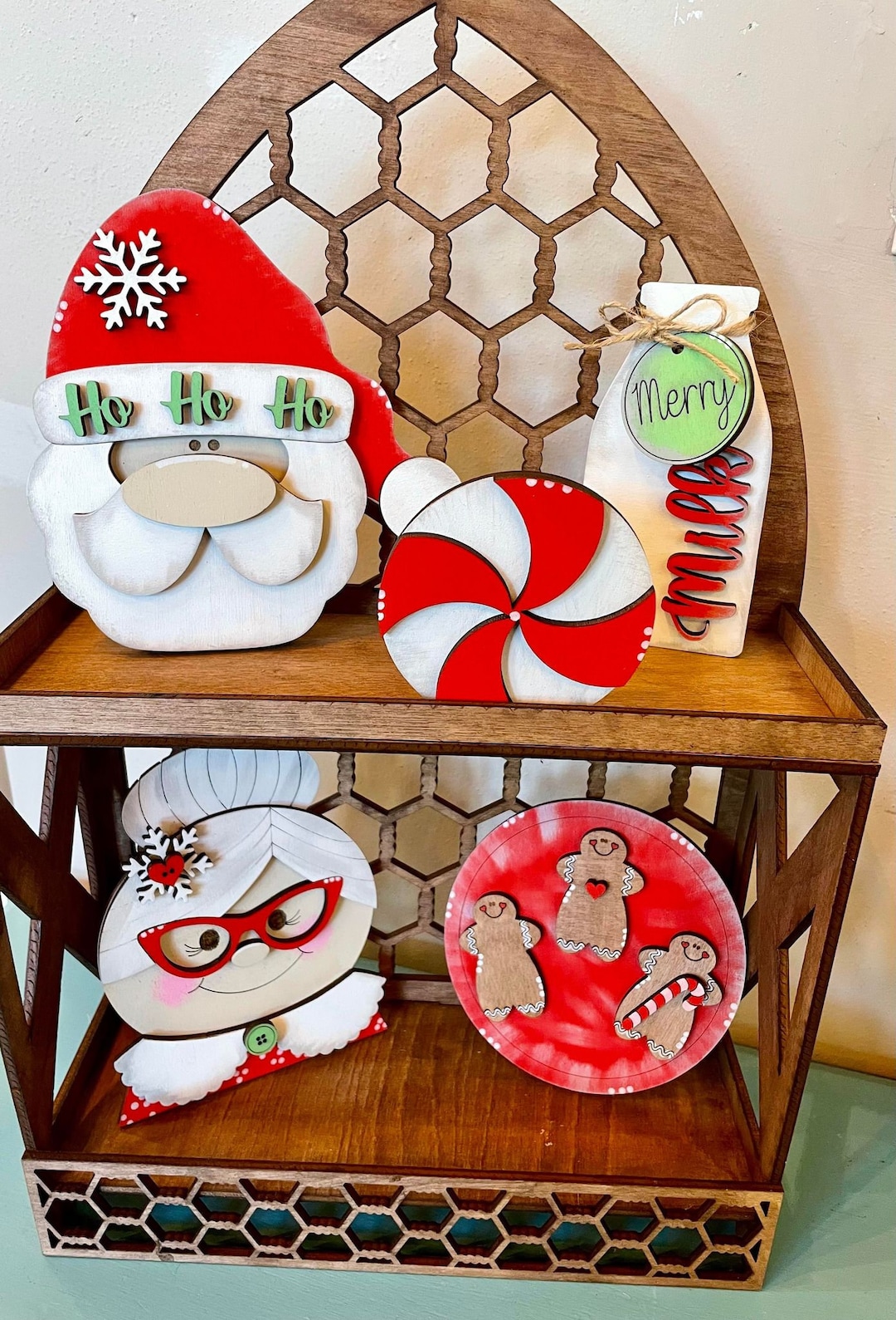 Santa and Mrs Claus With Gingerbread and Peppermint Tiered Tray ...