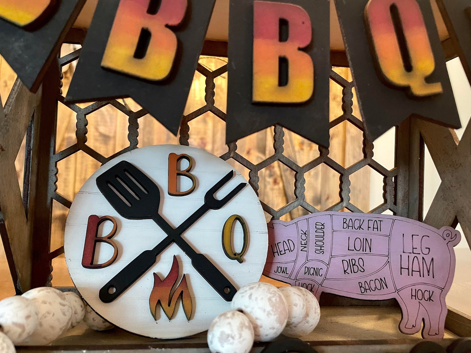 BBQ Tier Tray/ Outdoors Decor / Tiered Tray Decor / Barbecue - Etsy