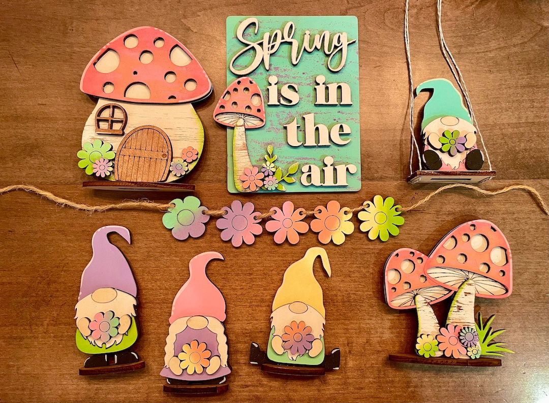 Spring is in the Air Gnome and Mushroom Tiered Tray / Spring Decor ...