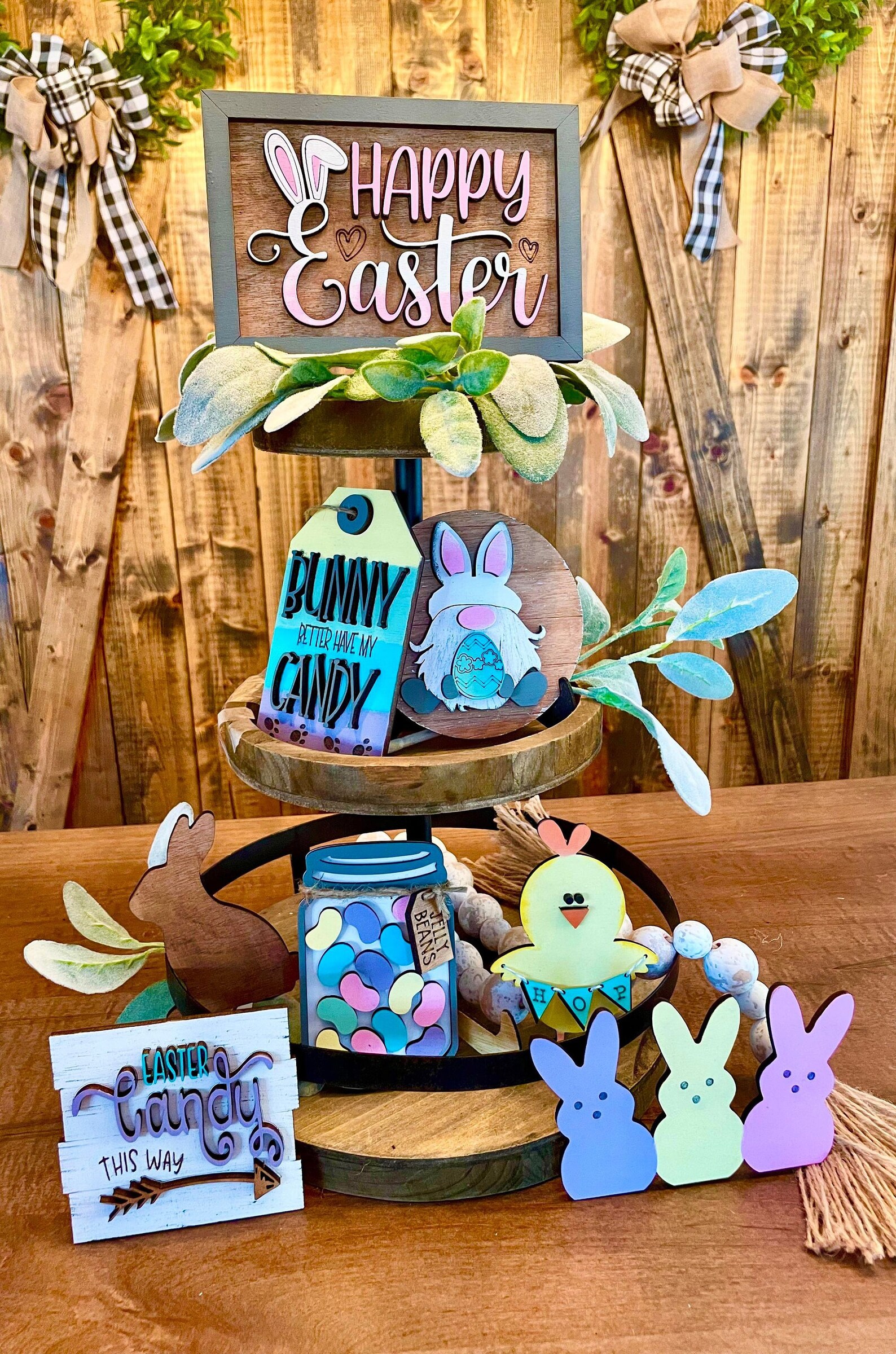 Easter Candy Tiered Tray / Easter Decor / Tiered Tray Decor - Etsy