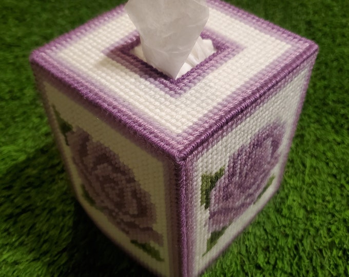 Plastic Canvas Tissue Box Cover | Square Tissue Box | Rose | Floral ...