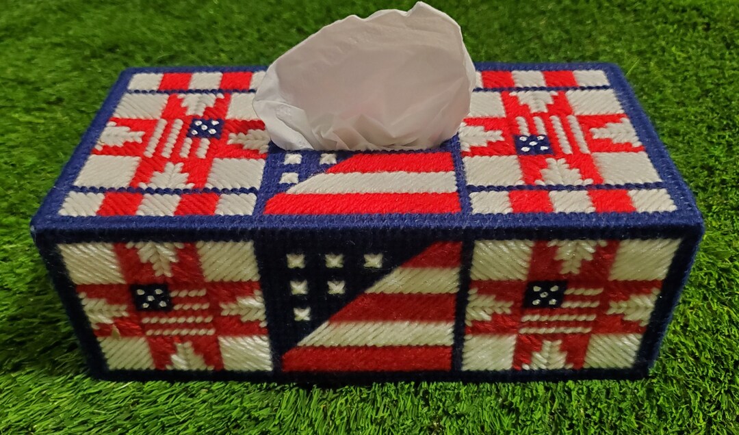 Plastic Canvas Tissue Box Cover | Patriotic Home Decor | Housewarming ...